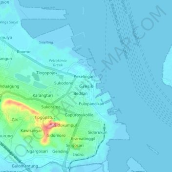 Gresik地形图、海拔、地势