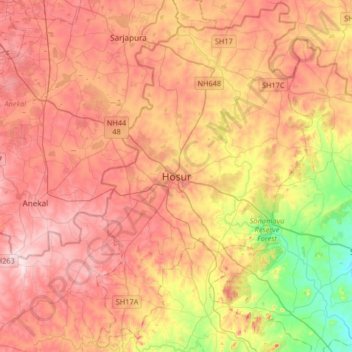 Hosur地形图、海拔、地势