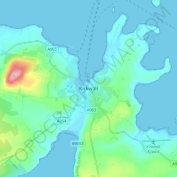 Kirkwall地形图、海拔、地势