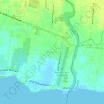 Buayan地形图、海拔、地势