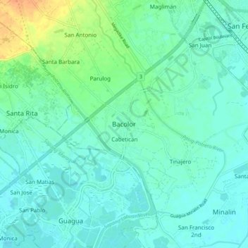 Bacolor地形图、海拔、地势