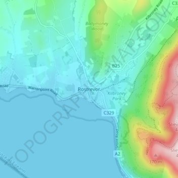 Rostrevor地形图、海拔、地势