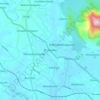 Thuckalay地形图、海拔、地势