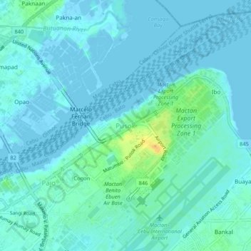 Pusok地形图、海拔、地势