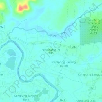 Kampung Kubang Sapi地形图、海拔、地势