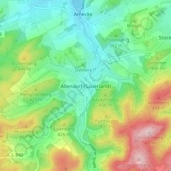 Allendorf (Sauerland)地形图、海拔、地势