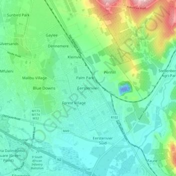 Eersterivier地形图、海拔、地势