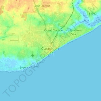 Clacton-on-Sea地形图、海拔、地势