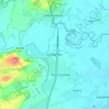 Llandysilio地形图、海拔、地势