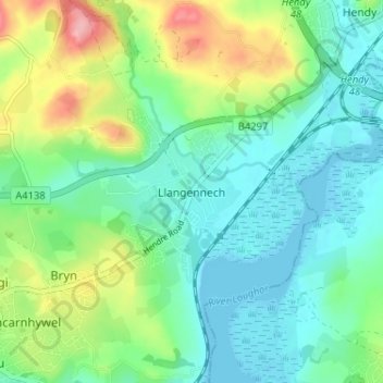 Llangennech地形图、海拔、地势