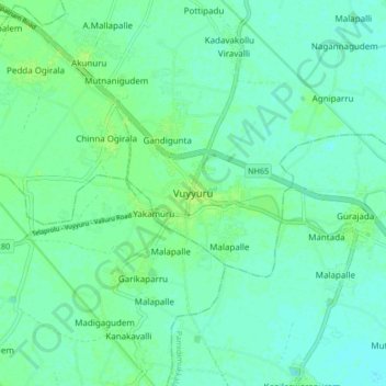 Vuyyuru地形图、海拔、地势