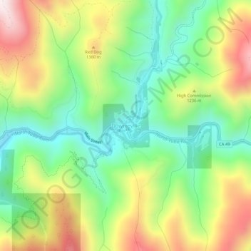 Downieville地形图、海拔、地势