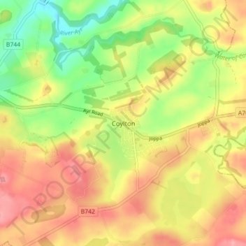 Coylton地形图、海拔、地势