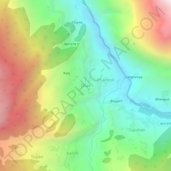 Dhak地形图、海拔、地势
