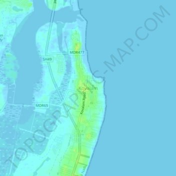 Kovalam地形图、海拔、地势