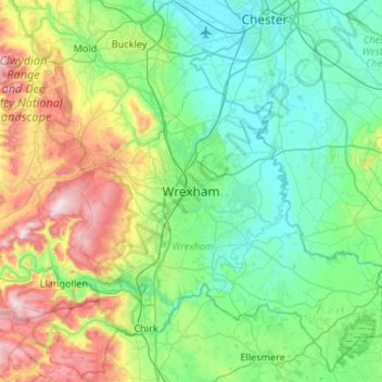 Wrexham地形图、海拔、地势