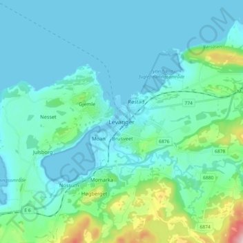 Levanger地形图、海拔、地势