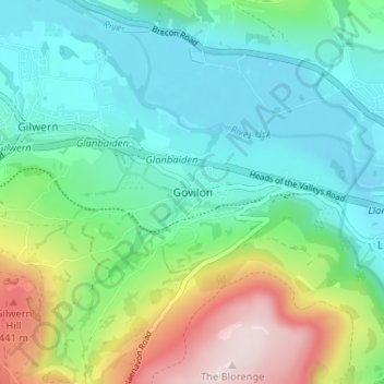 Govilon地形图、海拔、地势