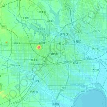 合肥市地形图、海拔、地势