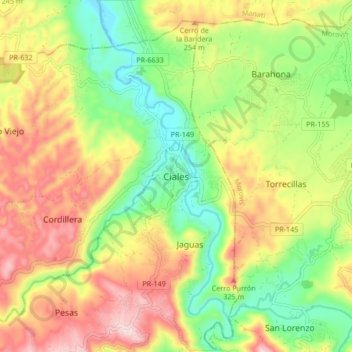 Ciales地形图、海拔、地势