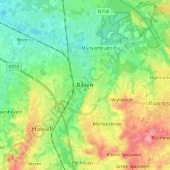 Bilzen地形图、海拔、地势