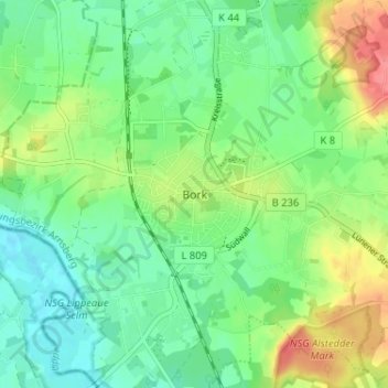 Bork地形图、海拔、地势