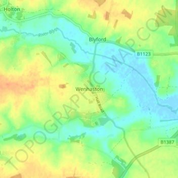 Wenhaston地形图、海拔、地势