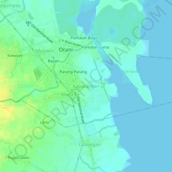 Kaparangan地形图、海拔、地势