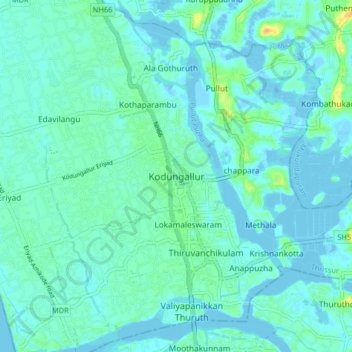 Kodungallur地形图、海拔、地势