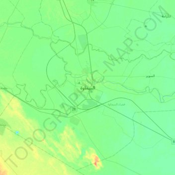As Samawah地形图、海拔、地势