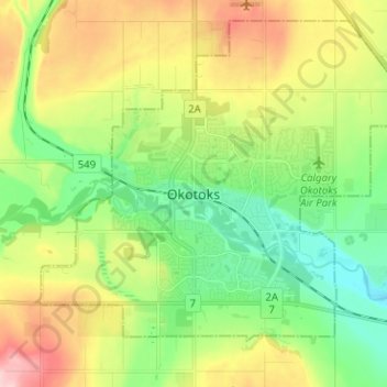 Okotoks地形图、海拔、地势
