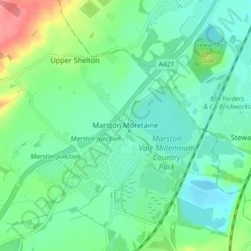 Marston Moretaine地形图、海拔、地势