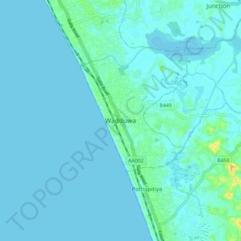 Wadduwa地形图、海拔、地势