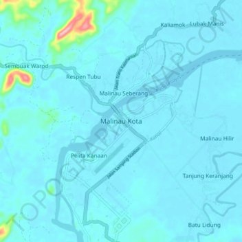 Malinau Kota地形图、海拔、地势