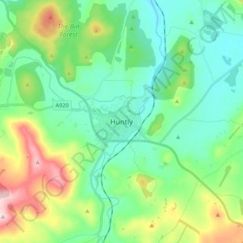 Huntly地形图、海拔、地势