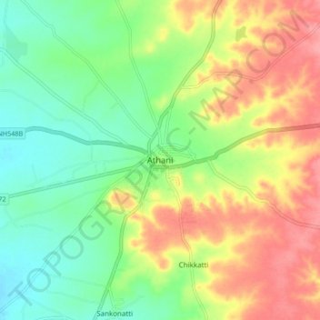 Athani地形图、海拔、地势