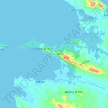 Siruma地形图、海拔、地势