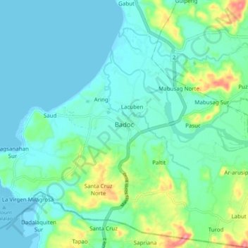 Badoc地形图、海拔、地势