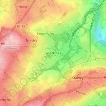 Tanfield Lea地形图、海拔、地势