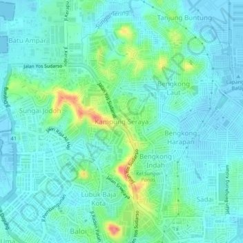 Kampung Seraya地形图、海拔、地势