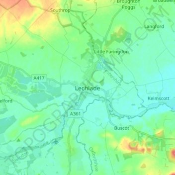Lechlade地形图、海拔、地势