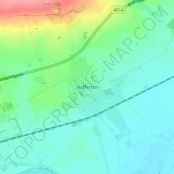 Nafferton地形图、海拔、地势