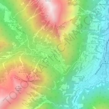 Champex-Lac地形图、海拔、地势