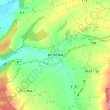 Behrensen地形图、海拔、地势