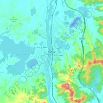 Huntly地形图、海拔、地势