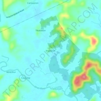 Inayawan地形图、海拔、地势