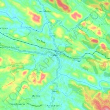 Punalur地形图、海拔、地势