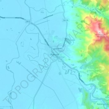 Paeroa地形图、海拔、地势