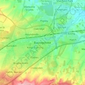 Basingstoke地形图、海拔、地势