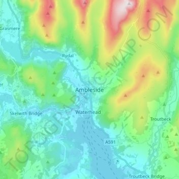 Ambleside地形图、海拔、地势